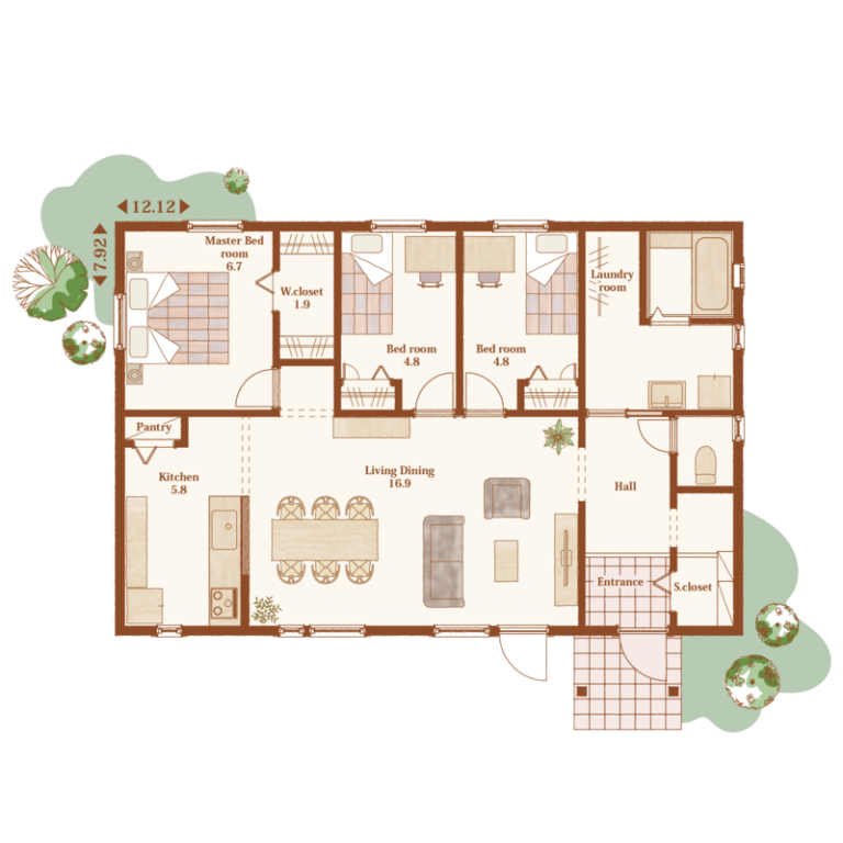 【平屋の間取り】3LDK,4LDK,5LDK/南玄関.技アリ間取りを紹介 | 注文住宅ヘルプナビ