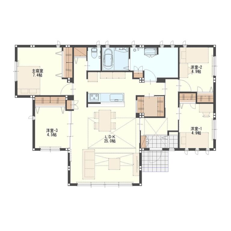 【平屋の間取り】3LDK,4LDK,5LDK/南玄関.技アリ間取りを紹介 | 注文住宅ヘルプナビ