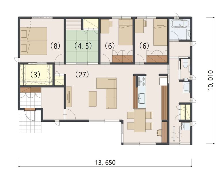【平屋の間取り】3LDK,4LDK,5LDK/南玄関.技アリ間取りを紹介 | 注文住宅ヘルプナビ